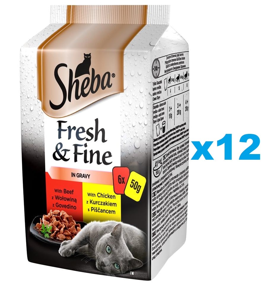 SHEBA 72x50g Fresh & Fine Nassfutter mit Rind und Huhn in Soße für ...